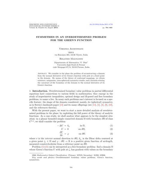 pdf symmetries in an overdetermined problem for the green s function