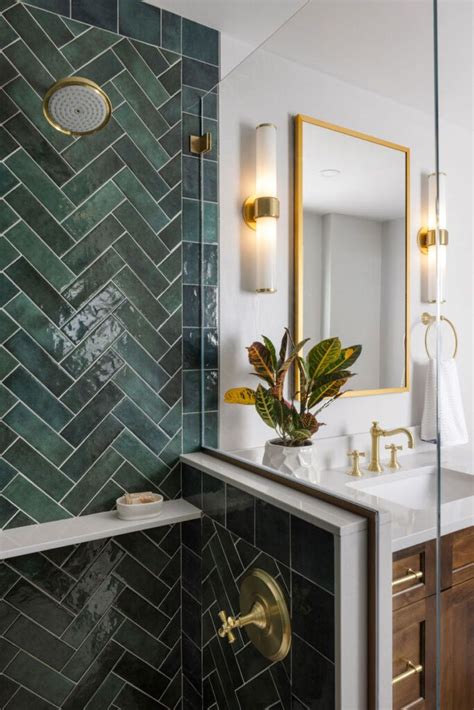 Custom Shower With Green Tile Dark Green Bathrooms Green Tile