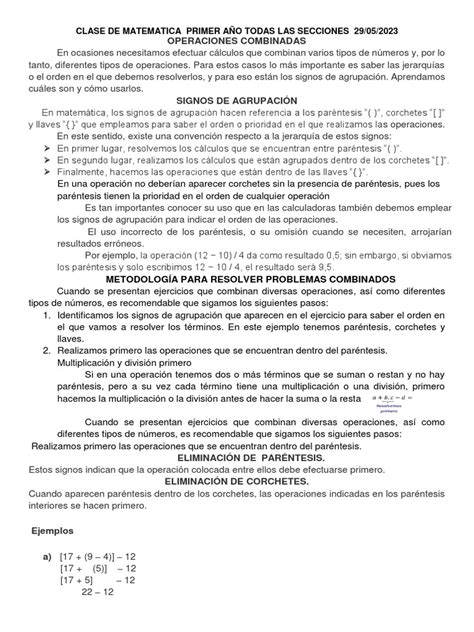 Operaciones Combinadas Pdf Soporte Multiplicación