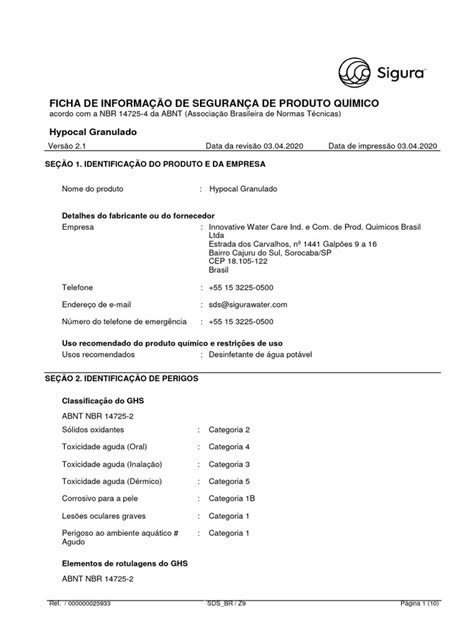 Hypocal Granulado Pt Fispq Pdf Química Temperatura
