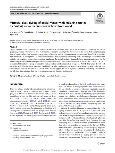 Microbial Dyes Dyeing Of Poplar Veneer With Melanin Secreted By Lasiodiplodia Theobromae