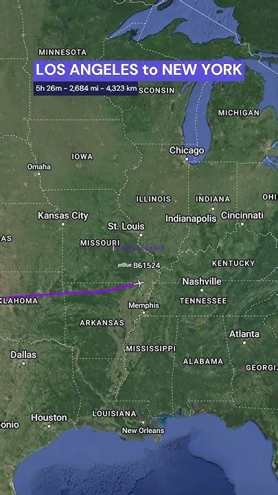 Los Angeles To New York Flight Route Time And Distance Youtube