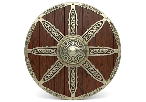 Ornate Viking Shield With Intricate Metalwork And Wooden Construction