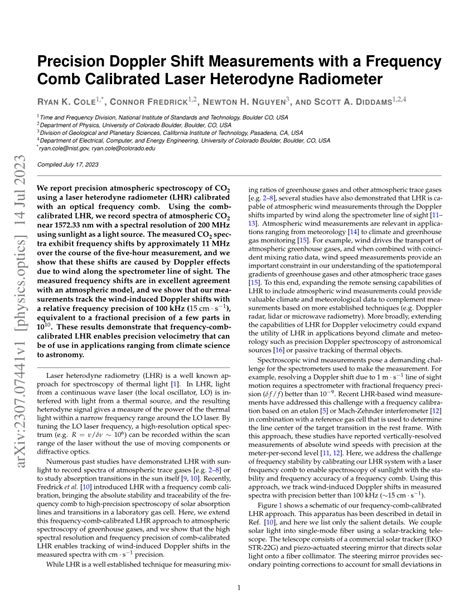 Pdf Precision Doppler Shift Measurements With A Frequency Comb