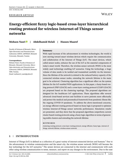 Energy‐efficient Fuzzy Logic‐based Cross‐layer Hierarchical Routing