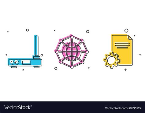 Set Router And Wi Fi Signal Global Technology Vector Image