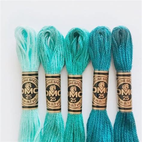 Dmc Stranded Cotton Embroidery Thread Floss Aqua Teal Color Palette