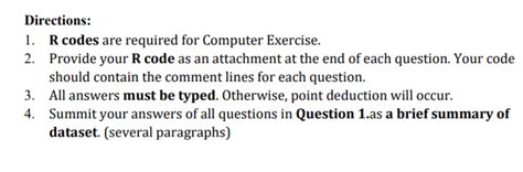 Solved Directions R Codes Are Required For Computer Chegg