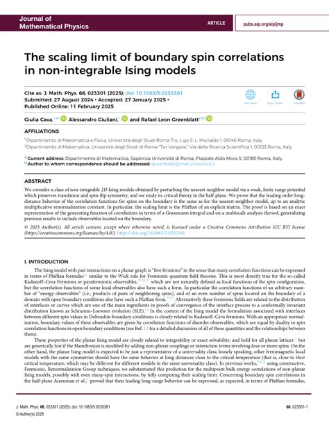 Pdf The Scaling Limit Of Boundary Spin Correlations In Non Integrable Ising Models