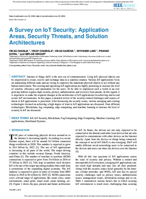 Pdf A Survey On Iot Security Application Areas Security Threats And Solution Architectures
