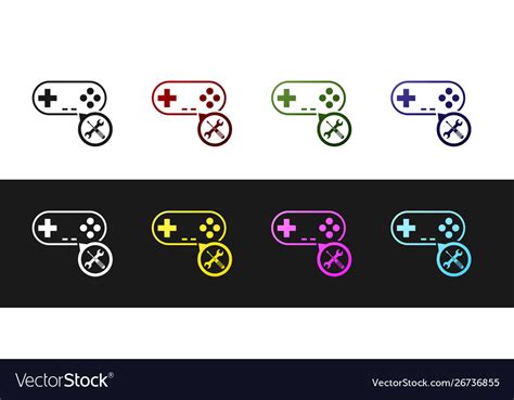 Set Gamepad With Screwdriver And Wrench Icon Vector Image