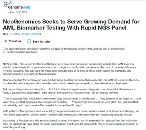 Neogenomics Laboratories On Linkedin Neogenomics Aml Leukemia