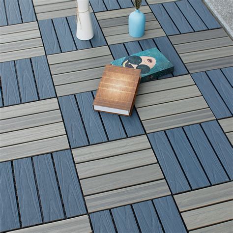 Composite Decking Tiles Interlocking Striped Pattern Patio Flooring
