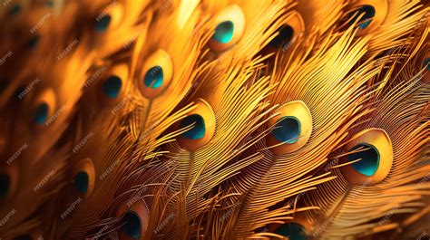 Premium Ai Image Golden Peacock Feathers Pattern Wallpaper