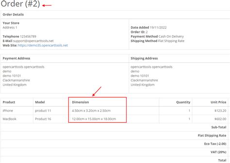 Opencart Product Dimension Column Everywhere