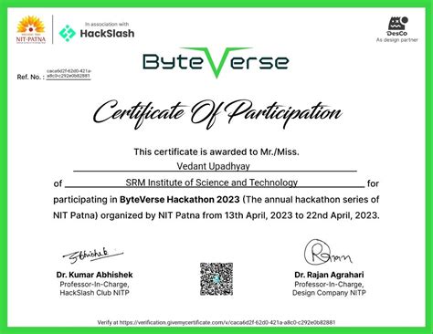 Excited To Share My New Hackathon Certificate Which Was Organised By Nit Patna Between 13th