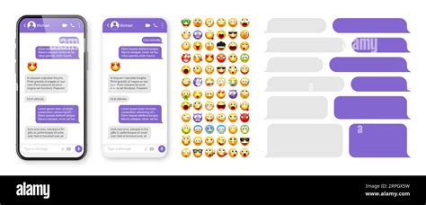 Smartphone Messaging App User Interface Design With Emoji Sms Text Frame Chat Screen With