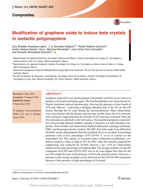Modification Of Graphene Oxide To Induce Beta Crystals In Isotactic Polypropylene Request Pdf