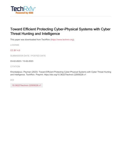 Pdf Toward Efficient Protecting Cyber Physical Systems With Cyber Threat Hunting And Intelligence