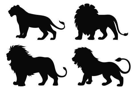 Lions Silhouettes Set Isolated Flat Illustration On White Background
