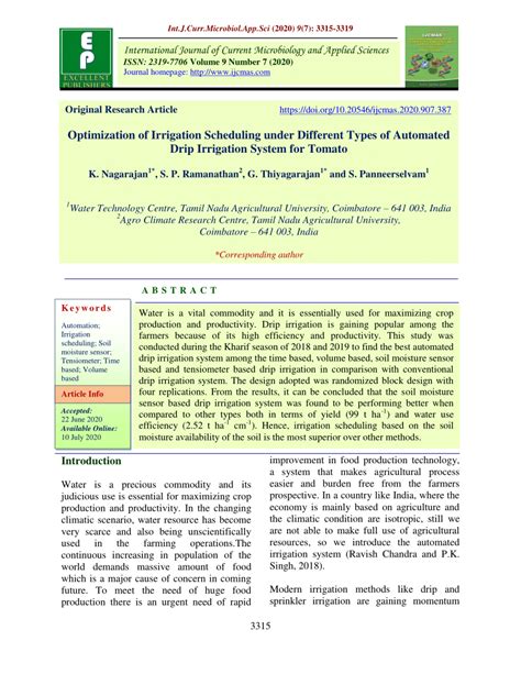 Pdf Optimization Of Irrigation Scheduling Under Different Types Of Automated Drip Irrigation