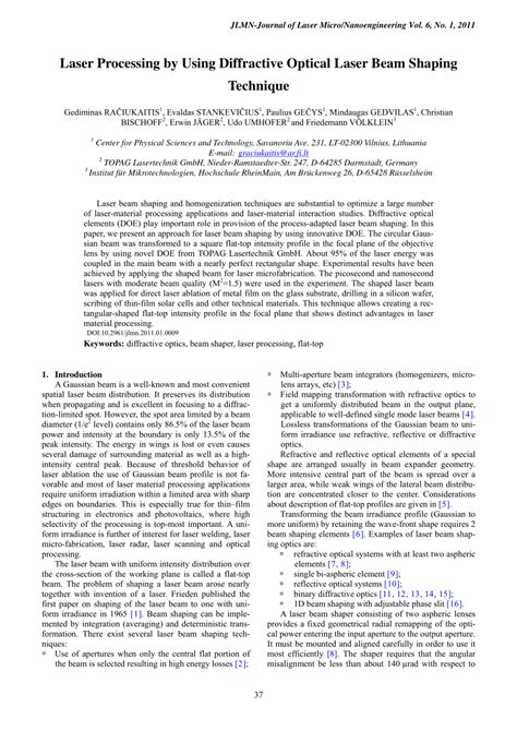 Pdf Laser Processing By Using Diffractive Optical Laser Beam Shaping Technique