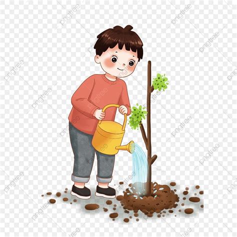 나무에 물을 주는 소년 환경을 보호하다 봄 나무를 심다 Png 일러스트 및 이미지 에 대한 무료 다운로드 Pngtree