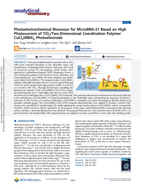 Photoelectrochemical Biosensor For Micro Rna 21 Based On High Photoelectrochemical Biosensor