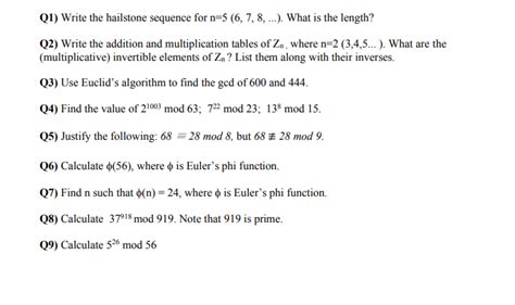 Solved Q1 Write The Hailstone Sequence For N 5 6 7 8