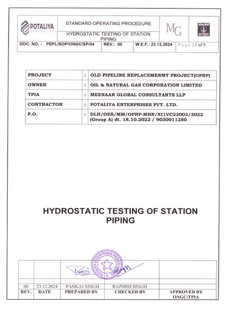 Ag Piping Hydrostatic Testing Procedure Pdf