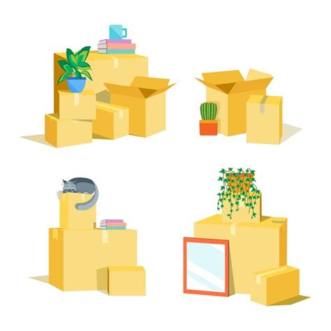 이동 세트 용 골판지 상자 프리미엄 벡터