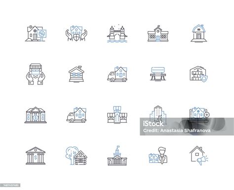 줄 아이콘 모음을 형성합니다 개발 창조 건설 설립 기원 제작 벡터 및 선형 일러스트레이션 형성 구성 건물 디자인 개요 표지판 세트 가맹식에 대한 스톡 벡터 아트 및 기타