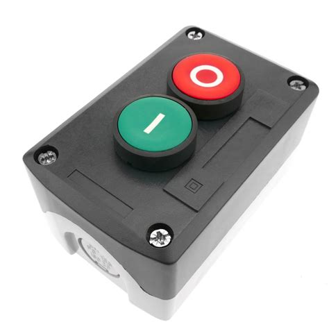 Gray Black Control Box With Momentary Push Buttons Green NO Red NC With Symbols Cablematic