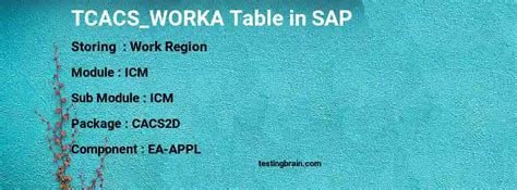 TCACS WORKA SAP Table For Work Region