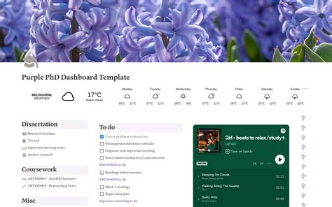 PhD Dashboard – Purple Template by Real Housewife of Bath | Notion Marketplace