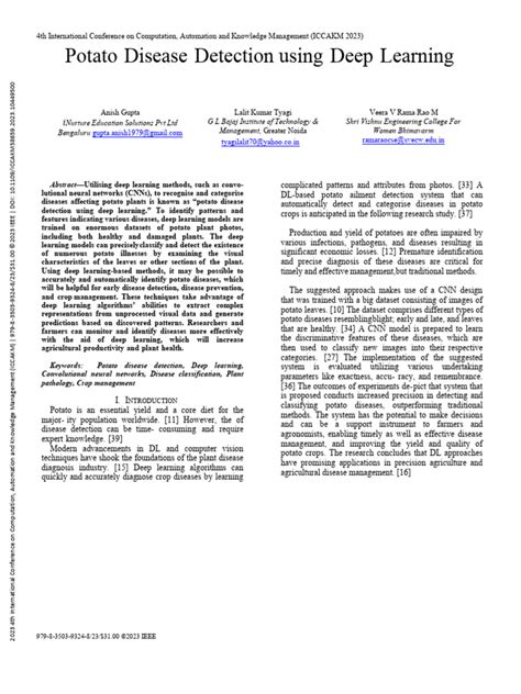 Potato Disease Detection Using Deep Learning Pdf Deep Learning Artificial Neural Network