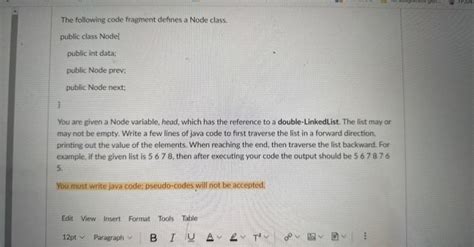 solved the following code fragment defines a node class