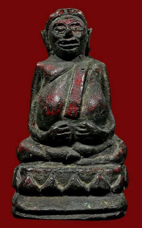 พระสังกัจจายน์หล่อโบราณเนื้อทองผสม พอกผงคลุกรัก ลงชาดแดง หลวงพ่อแก้ว วัดเครือวัลย์ จว ชลบุรี