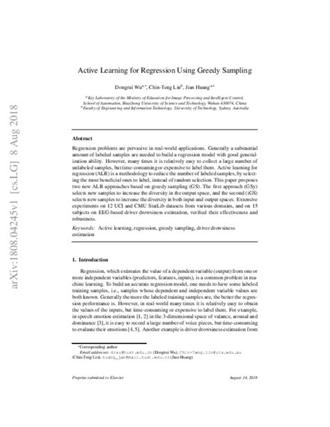 Pdf Active Learning For Regression Using Greedy Sampling