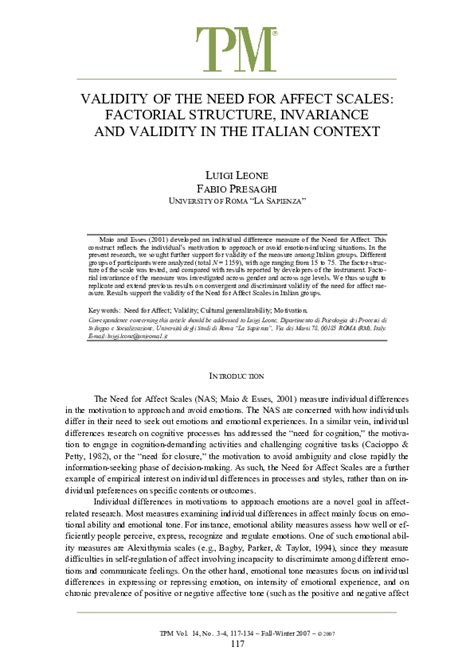 Pdf Validity Of The Need For Affect Scales Factorial Structure