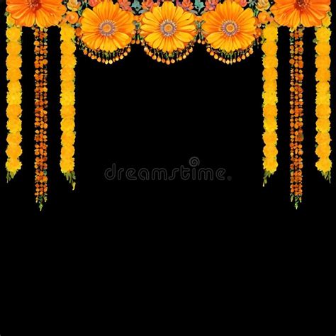 Vibrant Floral Garland With Bright Orange Marigolds On A Black