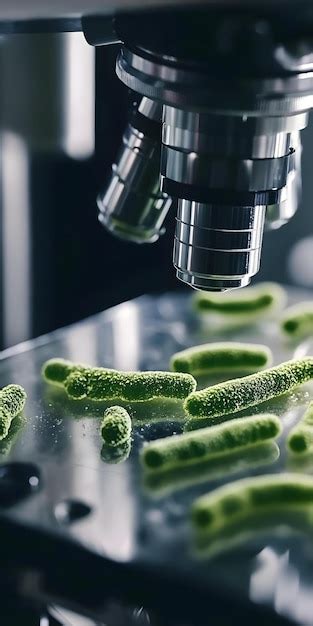 Microscope Observing Bacteria Cells Premium AI Generated Image