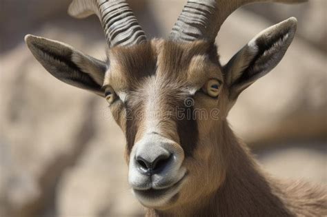Close Up Of Ibex S Face With Its Horns And Whiskers In Full View Stock Image Image Of