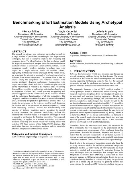 PDF Benchmarking Effort Estimation Models Using Archetypal Analysis