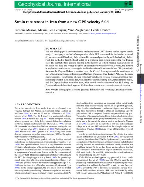 Pdf Strain Rate Tensor In Iran From A New Gps Velocity Field