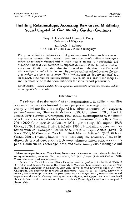 Pdf Building Relationships Accessing Resources Mobilizing Social Capital In Community Garden