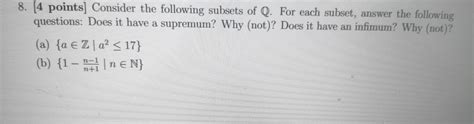 solved 8 [4 points] consider the following subsets of q