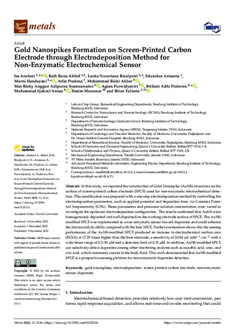 Pdf Gold Nanospikes Formation On Screen Printed Carbon Electrode Through Electrodeposition