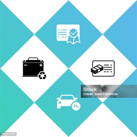 재활용 수소 자동차 인증서 템플릿 및 재무 문서 아이콘으로 자동차 배터리를 설정합니다 벡터 0명에 대한 스톡 벡터 아트 및 기타 이미지 Istock