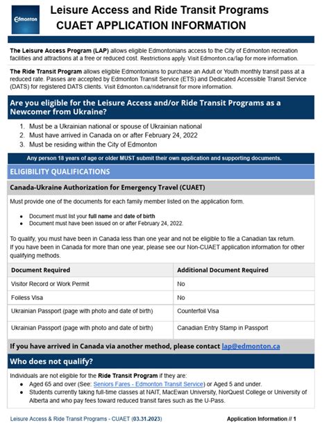 Edmonton Leisure Access Program Guide Pdf Travel Visa Passport